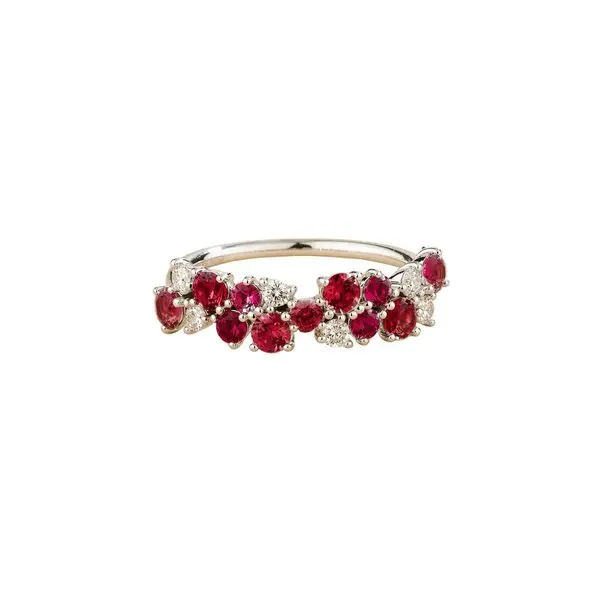 JUVETTI  Starry Ruby And Diamond Cluster Ring In White Gold - White/red/silver