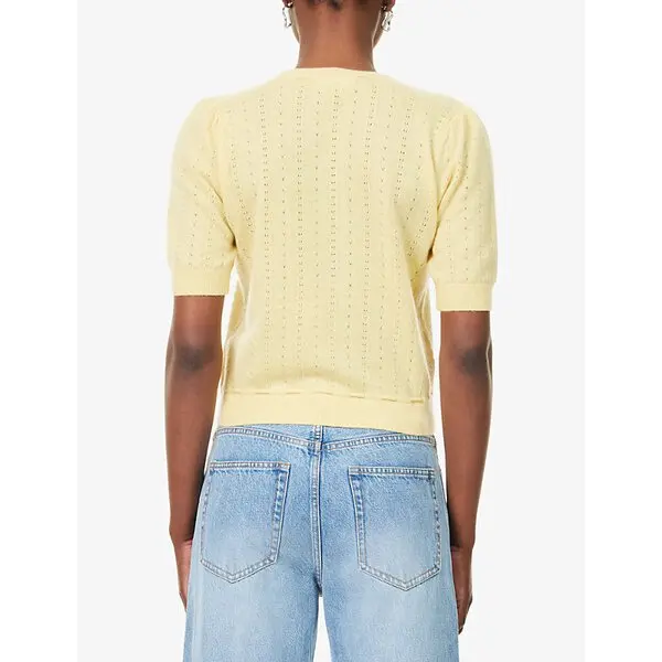 FRAME Cashmere Crewneck Short Sleeve Top With Drawstring Hem