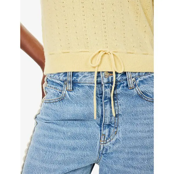 FRAME Cashmere Crewneck Short Sleeve Top With Drawstring Hem
