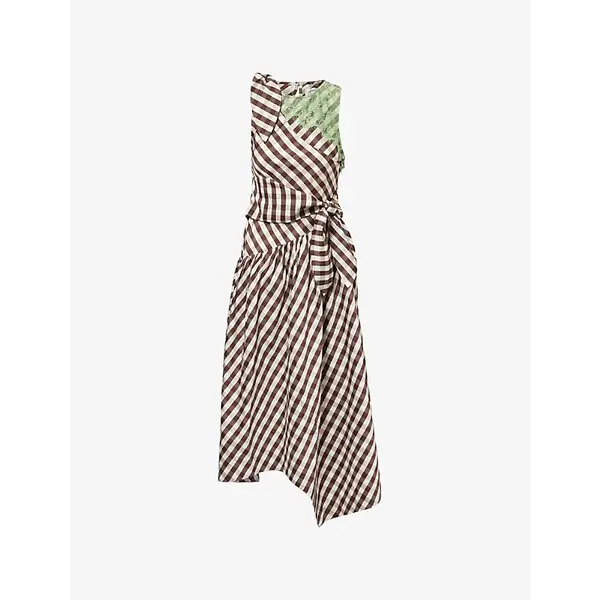 DAMSON MADDER Gisele Chequered Woven Midi Dress - Choc