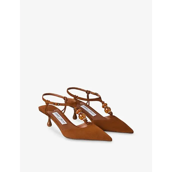 JIMMY CHOO Lauri 50 Suede Pumps With Jewel Embellishment - Tan Mix