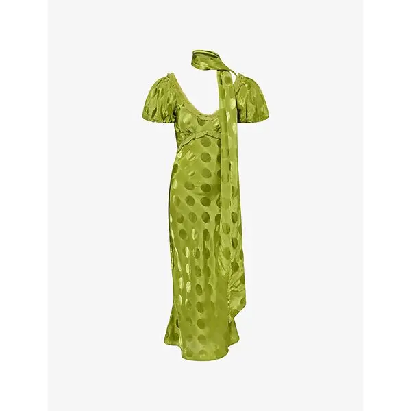 DAMSON MADDER Aoife Jacquard Spot Woven Midi Dress - Green
