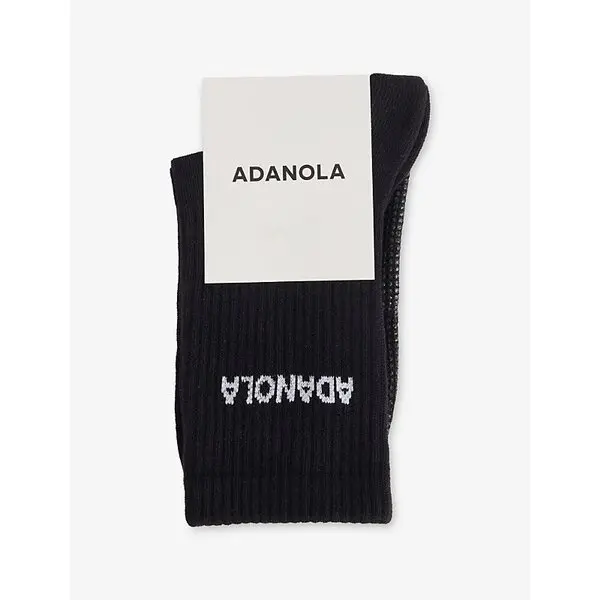 ADANOLA Crew Length Cotton-blend Grip Socks - Black