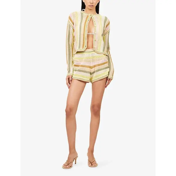 Zimmermann Indra Stripe Crochet Cotton Shorts - Multi
