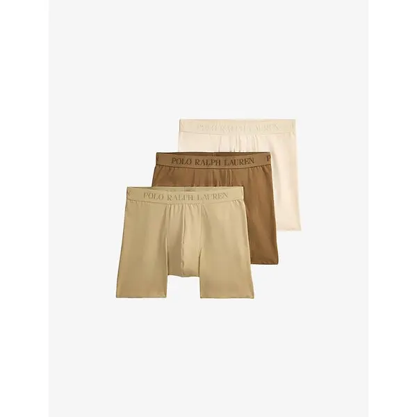 Polo Ralph Lauren Branded Pack Of Three Stretch-cotton Boxer Briefs - Khakis
