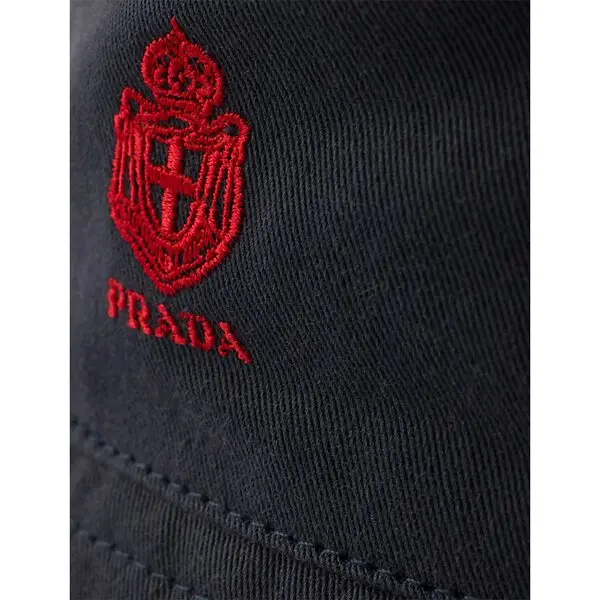 Prada Embroidered Cotton Bucket Hat - Blue
