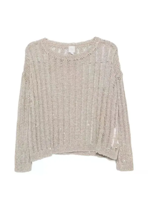 120% Lino Sequin-embellished Open-knit Sweater