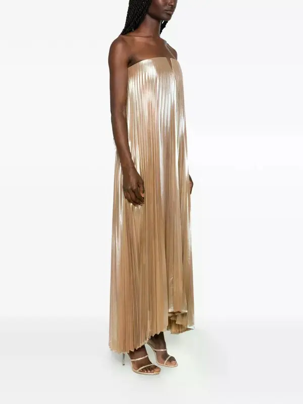 RAME Metallic Pleated Strapless V-neck Maxi Dress