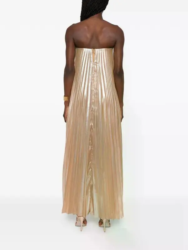 RAME Metallic Pleated Strapless V-neck Maxi Dress