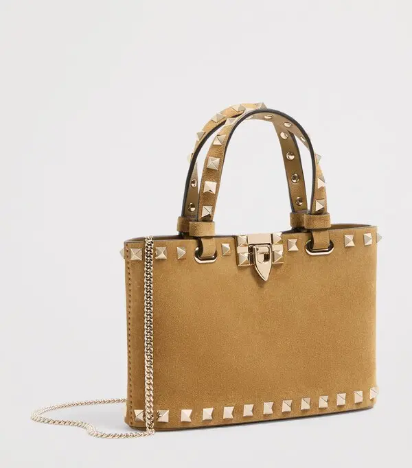 Valentino Garavani Mini Leather Rockstud Tote Bag - Brown