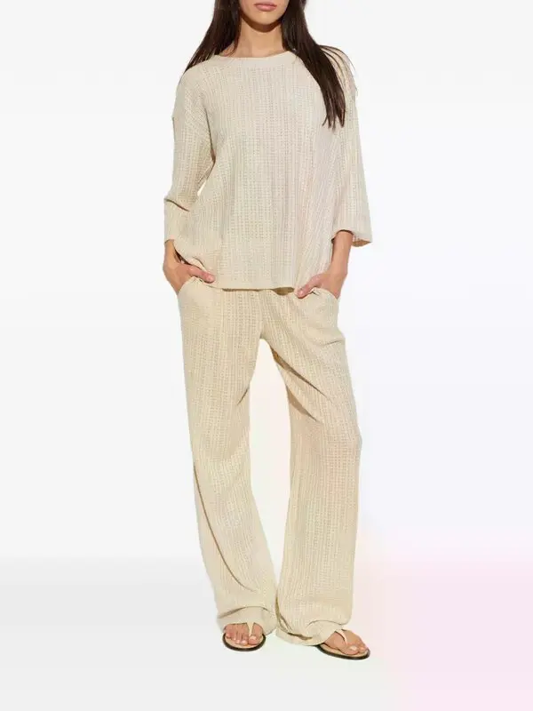 Hanro Three-quarter Sleeve Waffle Knit T-shirt - Neutrals