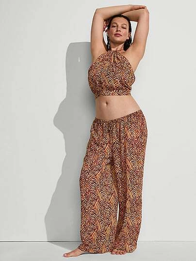 Victoria's Secret Sheer Crinkle Wide-leg Beachwear Pants - Print
