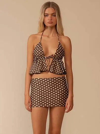 Victoria's Secret Montce Emma Halter Top With Ruffles - Print