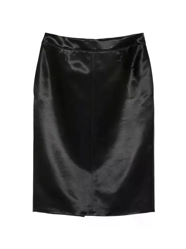 Saint Laurent Satin Cassandre Charm Midi Skirt - Black