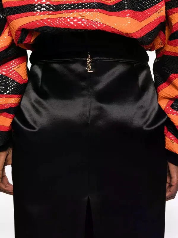 Saint Laurent Satin Cassandre Charm Midi Skirt