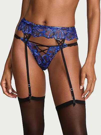 Victoria's Secret Very Sexy Party Floral Sequin Embroidery Garter Belt - Print