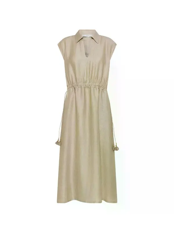 Seventy Sleeveless Midi Dress With Tassel Drawstring - Neutrals