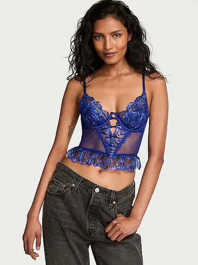 Victoria's Secret Very Sexy Party Floral Sequin Embroidery Plunge Bra Top - Print