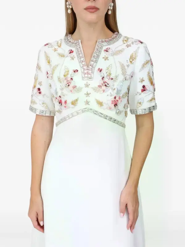 DINA MELWANI Embroidered Crystal-embellished Maxi Gown