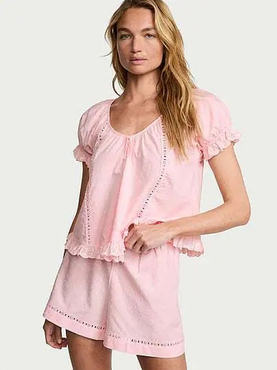 Victoria's Secret Cotton Dream Puff-sleeve Short Pajama Set - Pink