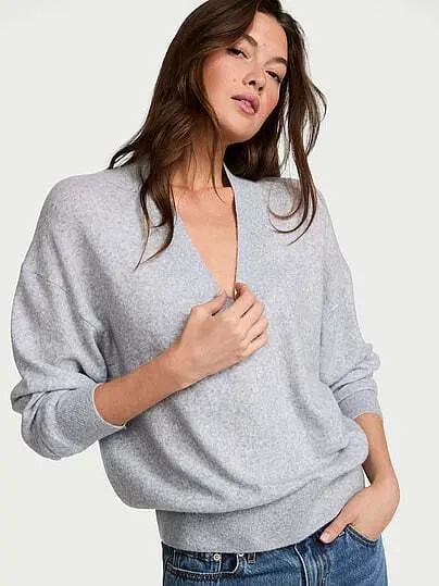Victoria's Secret Luxe Knit Oversized V-neck Sweater - Grey