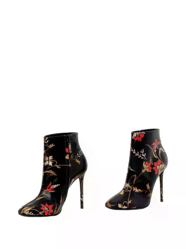 Balenciaga Floral Detail Leather Ankle Boots