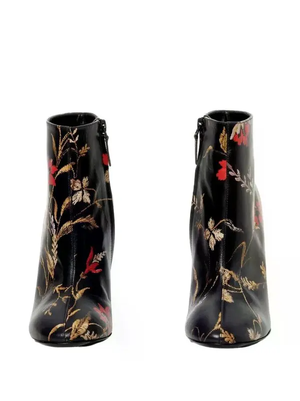 Balenciaga Floral Detail Leather Ankle Boots