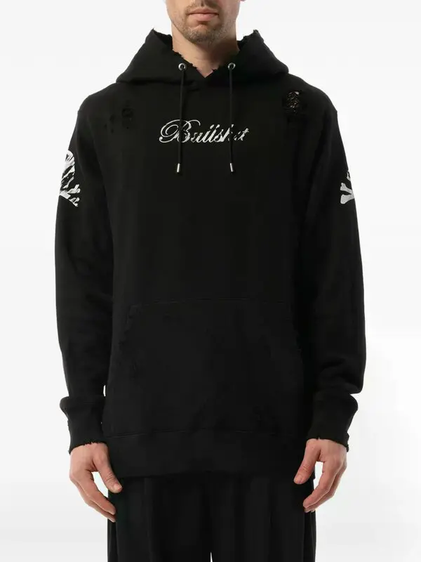 MASTERMIND WORLD Distressed Skull Print Hoodie - Black