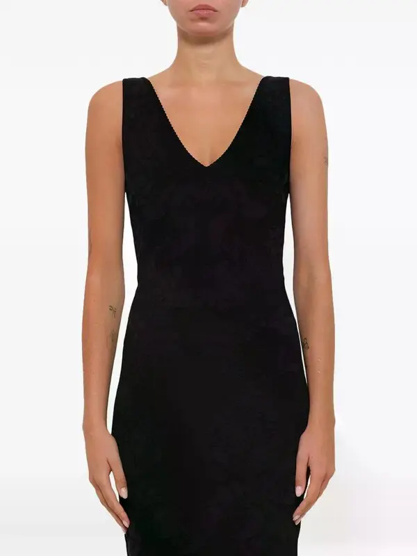 Alexander McQueen Floral Jacquard V-neck Dress - Black