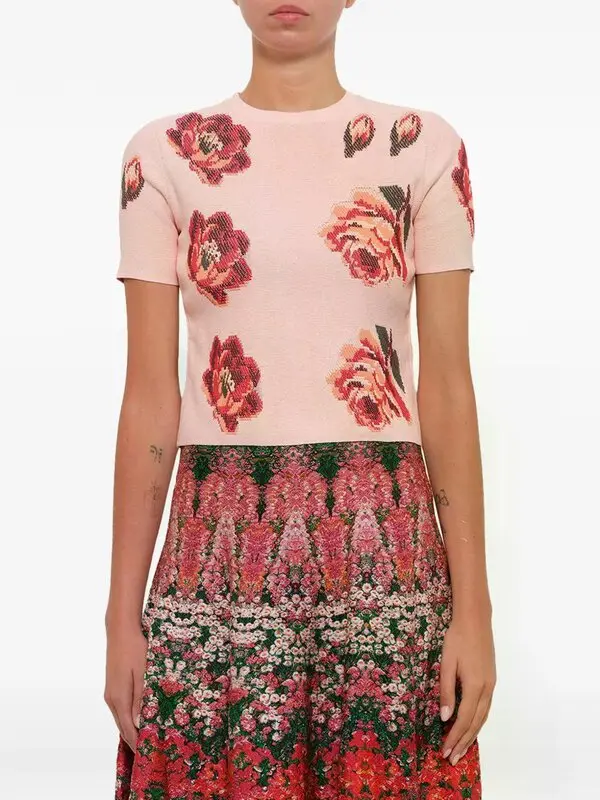 Alexander McQueen Tapestry Rose Jacquard Knit T-shirt - Pink