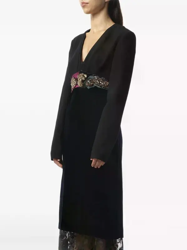 LANVIN Crystal-embellished Lace-trimmed Velvet Dress