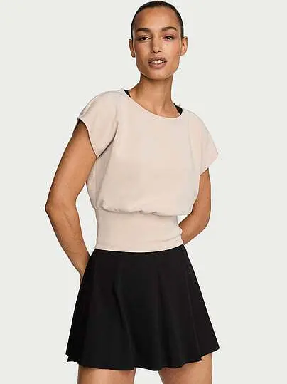 Victoria's Secret Vsx Featherweight Knit Short-sleeve Top - Beige