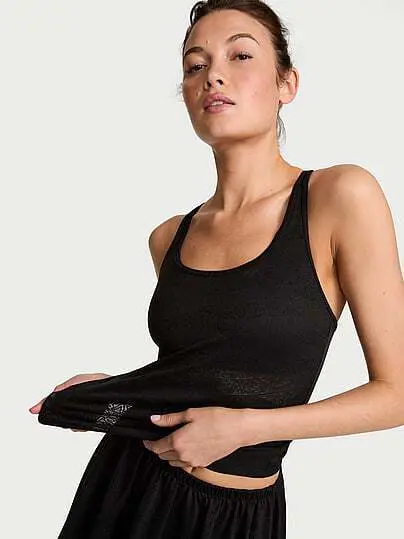 Victoria's Secret Vsx Logo Lace Tank Top - Black