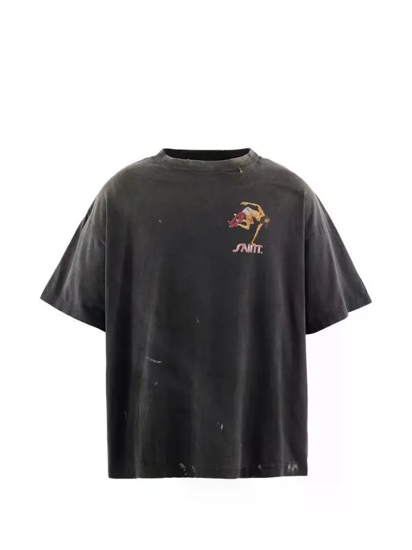 SAINT MXXXXXX Graphic-print Distressed T-shirt - Black