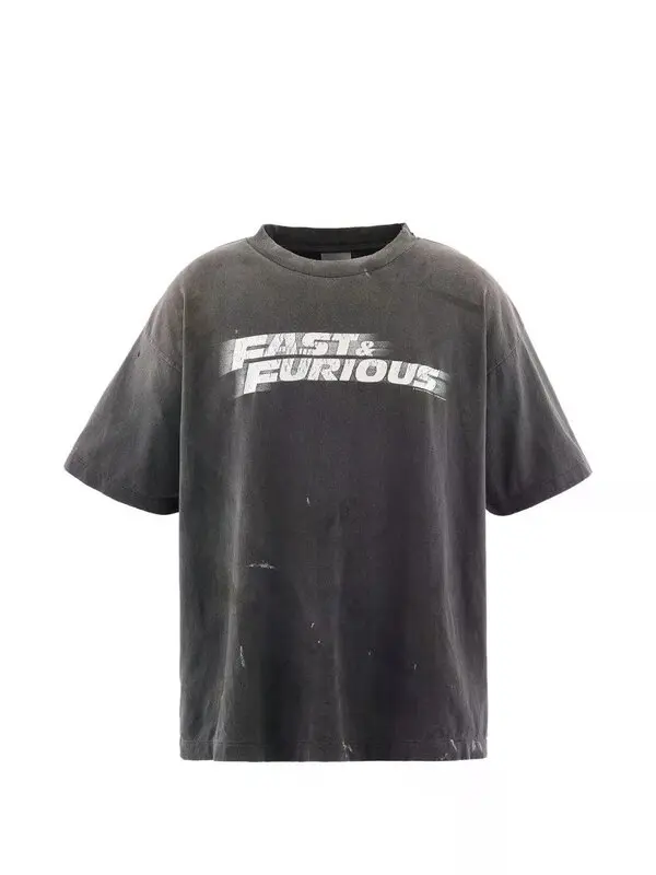 SAINT MXXXXXX Distressed-effect Logo-print T-shirt