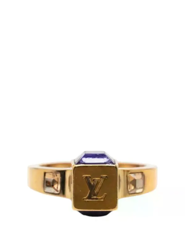 LOUIS VUITTON Crystal Embellished Cocktail Ring - Gold