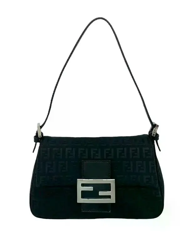 Fendi Mini Zucchino Canvas Mamma Forever Shoulder Bag - Black