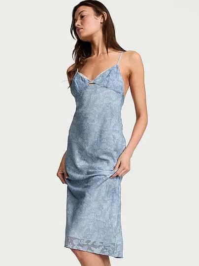 Victoria's Secret Very Sexy Denim Jacquard Shine Midi Slip Dress - Print