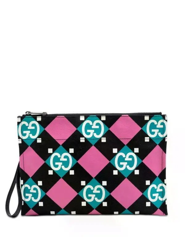Gucci Jumbo Gg Canvas Geometric Print Clutch Bag - Black