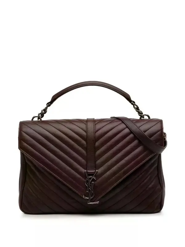 Saint Laurent Large Sheepskin Chevron Monogram College Satchel - Red