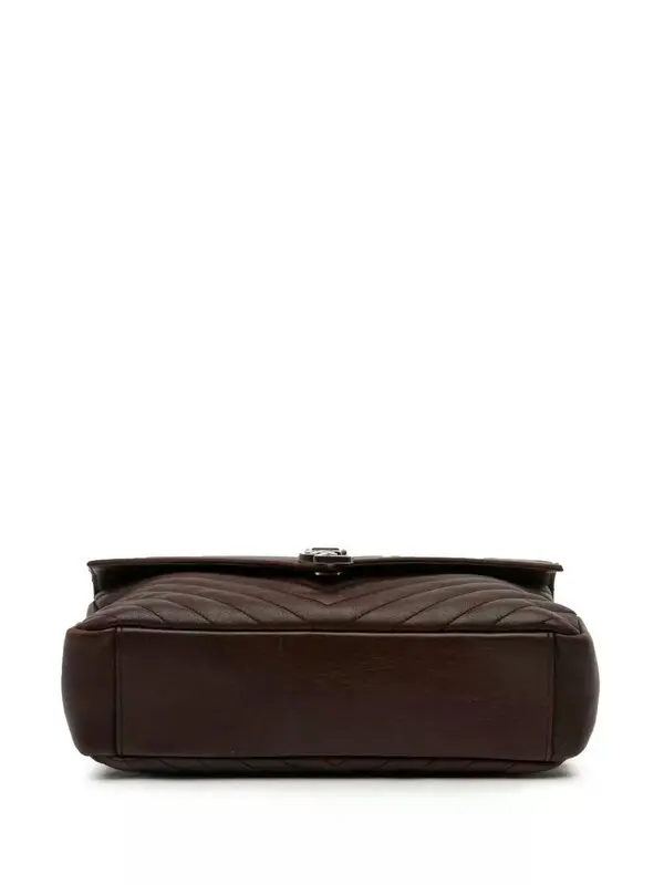 Saint Laurent Large Sheepskin Chevron Monogram College Satchel - Red