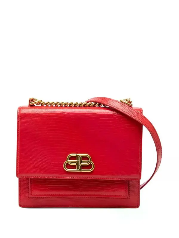 Balenciaga Embossed Patent Sharp S Chain Shoulder Bag - Red