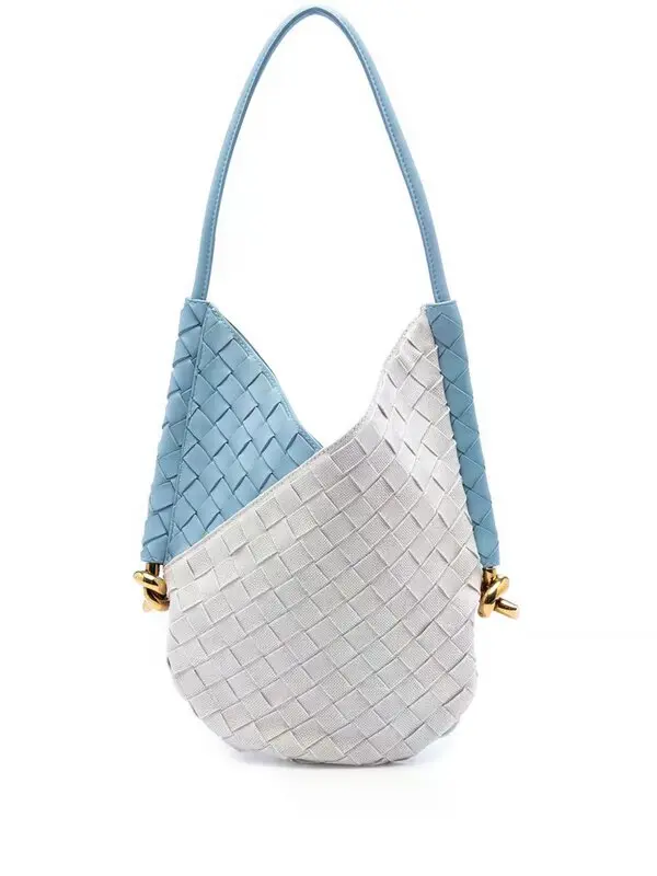 Bottega Veneta Small Nappa And Canvas Intrecciato Solstice Shoulder Bag - Blue