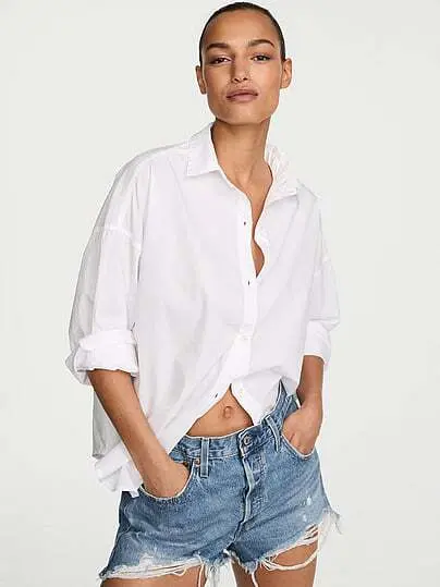 Victoria's Secret Heritage Cotton Button-front Sleepshirt - White,ivory