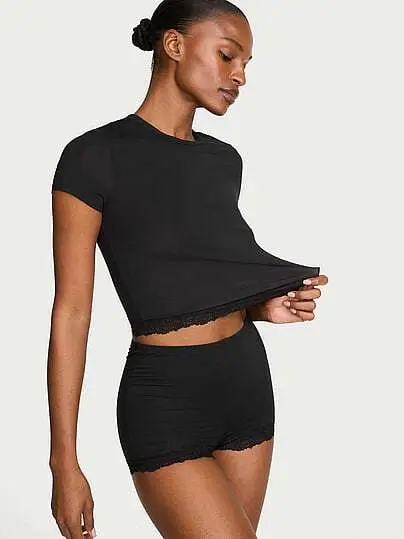 Victoria's Secret Sosoft™ Modal Lace-trim Tee & Shortie Set - Black