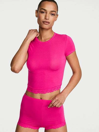 Victoria's Secret Sosoft™ Modal Lace-trim Tee & Shortie Set - Pink