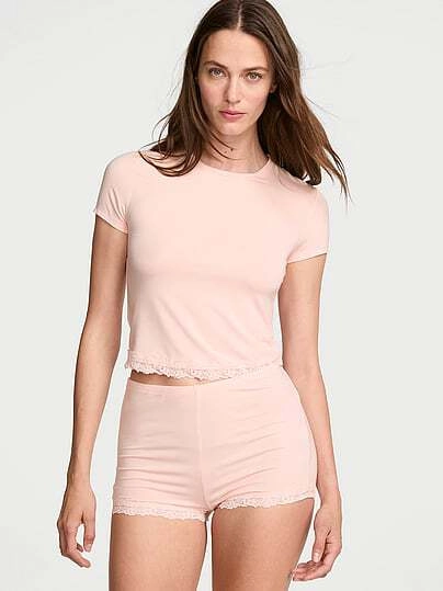 Victoria's Secret Sosoft™ Modal Lace-trim Tee & Shortie Set - Pink