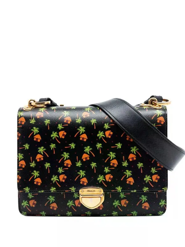 Prada Saffiano Leather Flap Crossbody Bag - Black