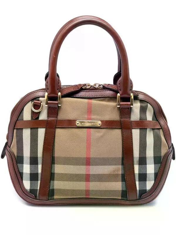 Burberry Small Leather Trimmed House Check Canvas Bridle Orchard Satchel - Brown