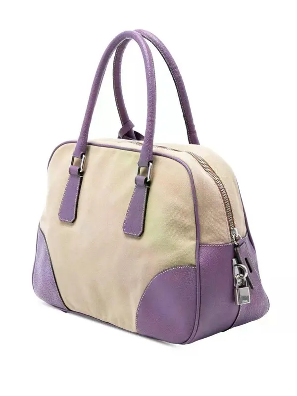 Prada Cinghiale Trimmed Canvas Canapa Bauletto Bag Handbag